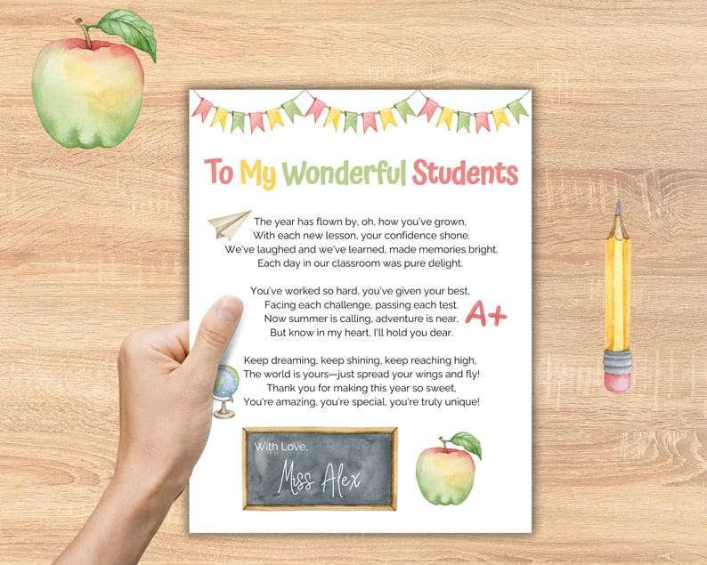Editable End of School Year Poem, End of Year Gift for Students, Gift ...