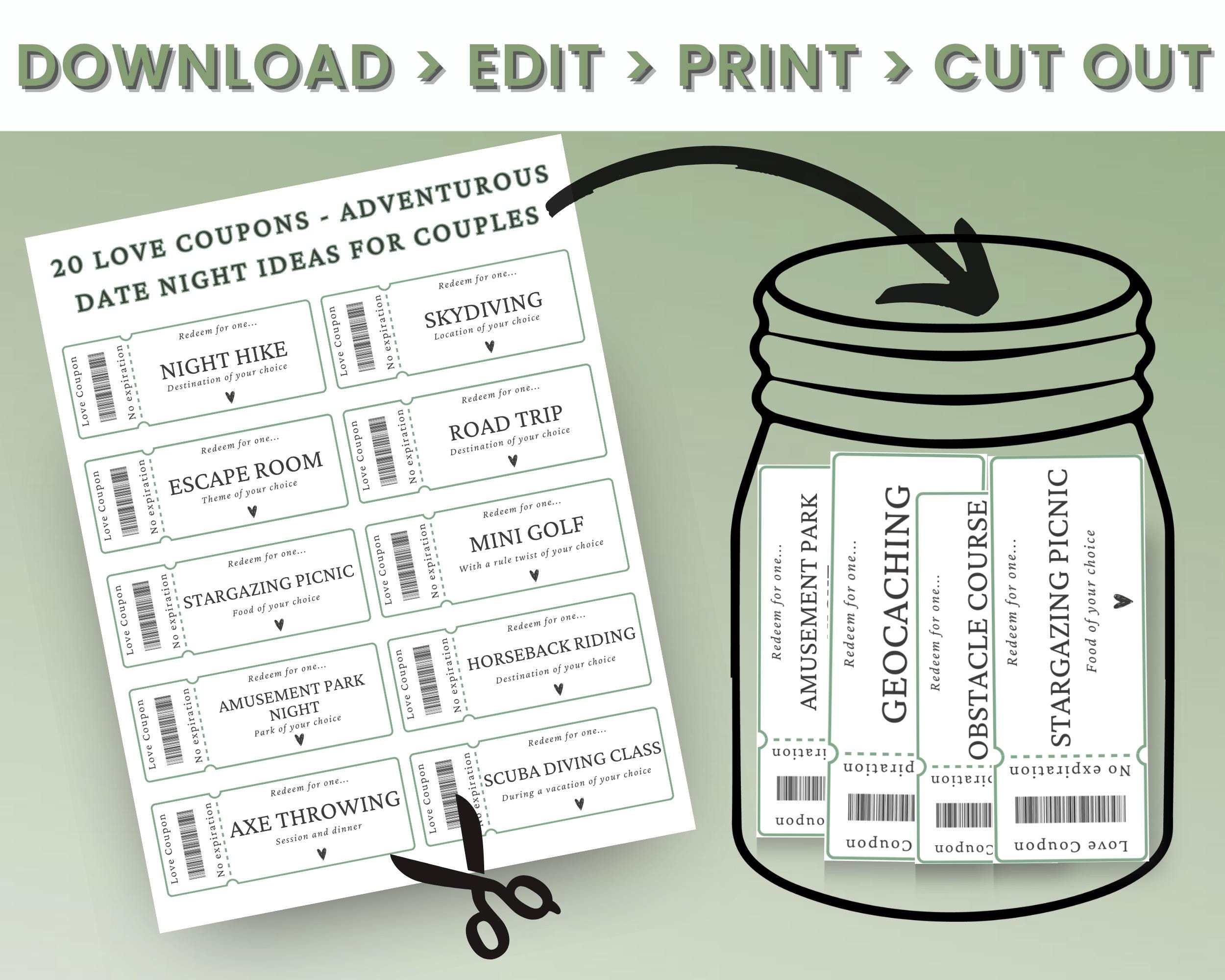 20 Printable Love Coupons for Adventurous Couples | Editable Love ...