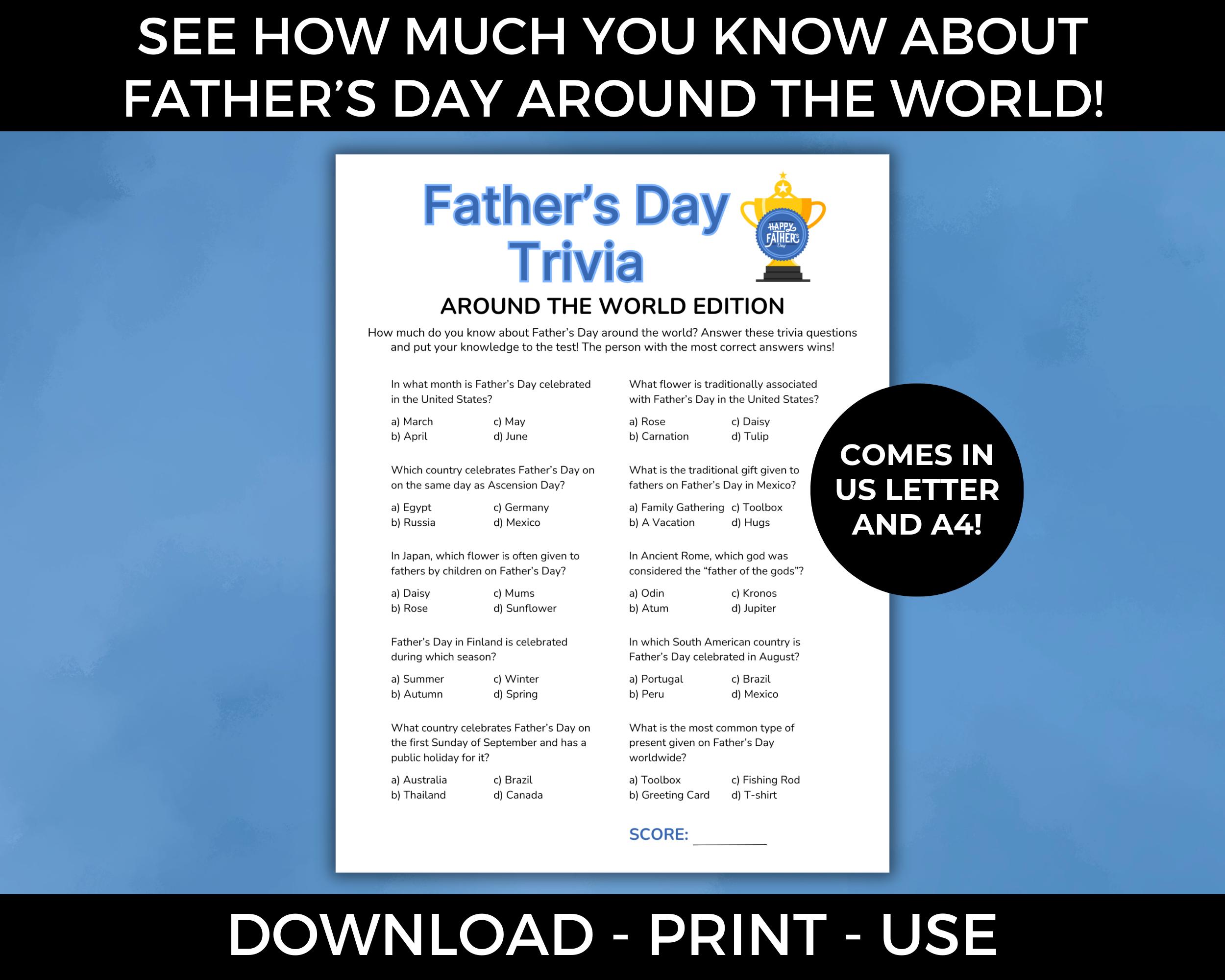 Father's Day Trivia Game, Father's Day Cookout Activity, Father's Day ...