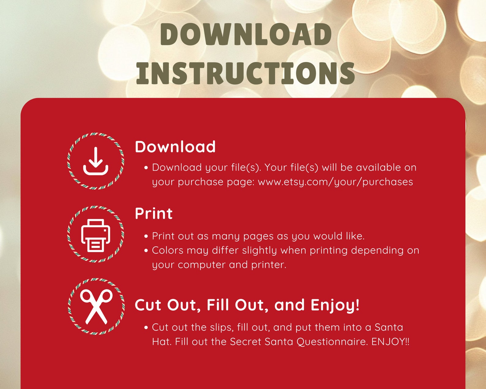 Secret Santa Questionnaire, Slips and Sign-up Sheet Printable Secret ...