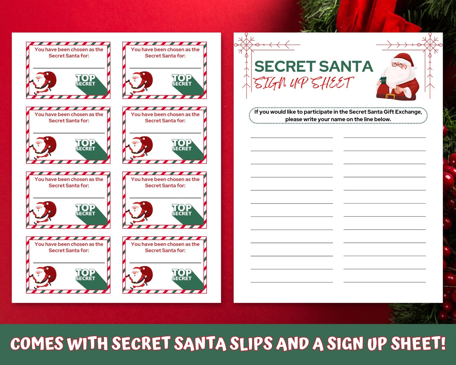 Secret Santa Questionnaire, Slips and Sign-up Sheet | Printable Secret ...
