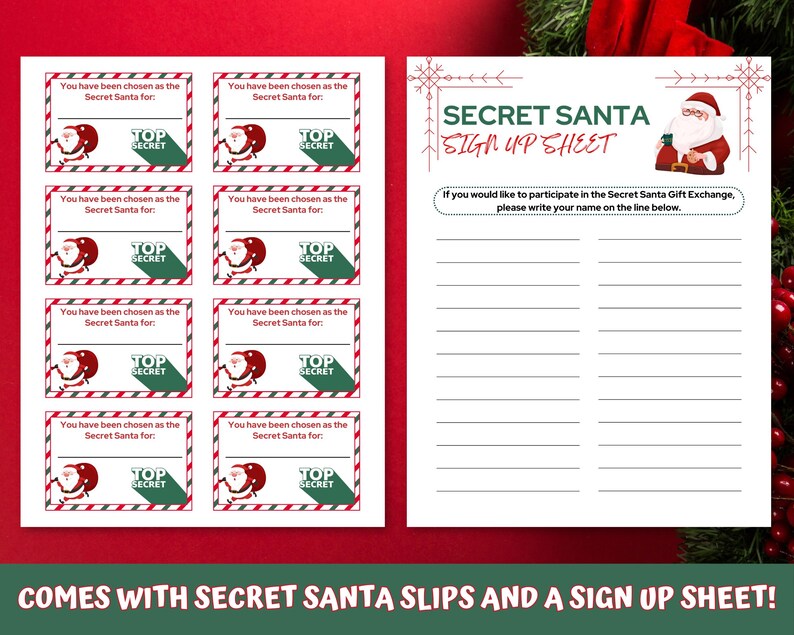 Secret Santa Questionnaire, Slips and Sign-up Sheet | Printable Secret ...
