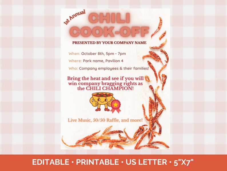 Editable Chili Cook-off Flyer Template Easy Corjl Download - Etsy