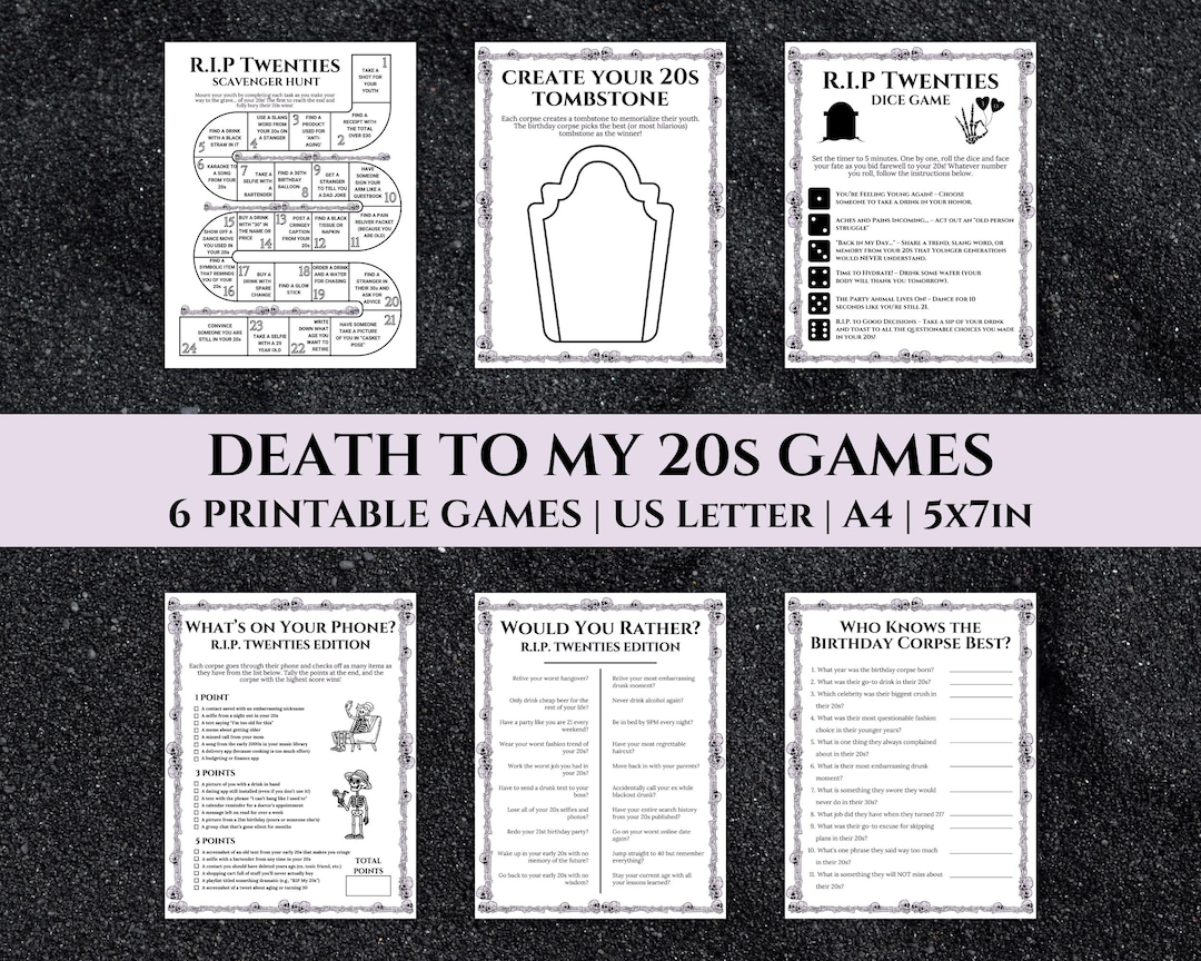 Printable Death to My 20s Games, RIP Twenties Games, Funeral for My ...