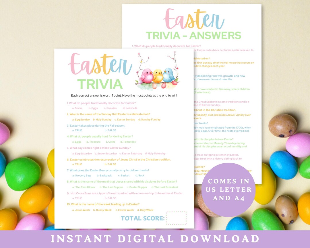 Printable Easter Trivia Card and Answer Sheet | Easter Trivia for Kids ...