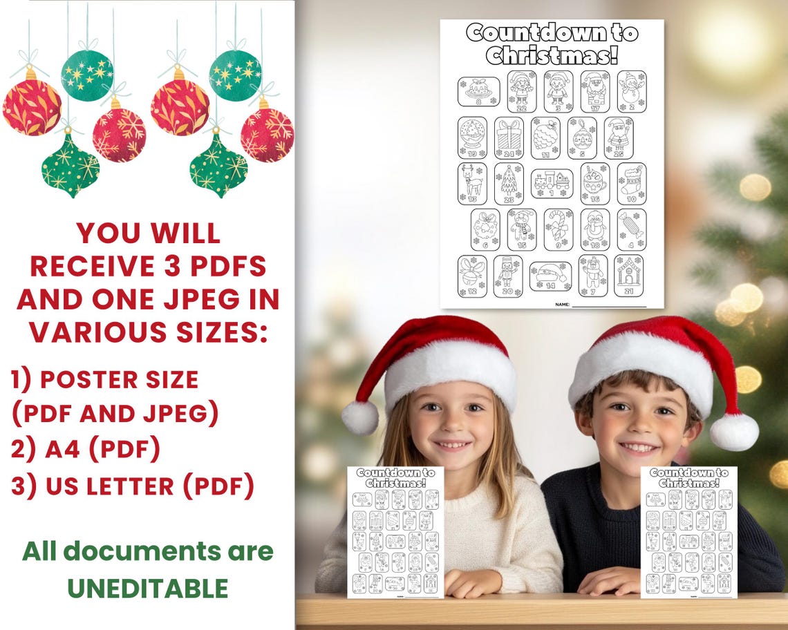 Christmas Countdown Coloring Poster | Printable Christmas Countdown ...