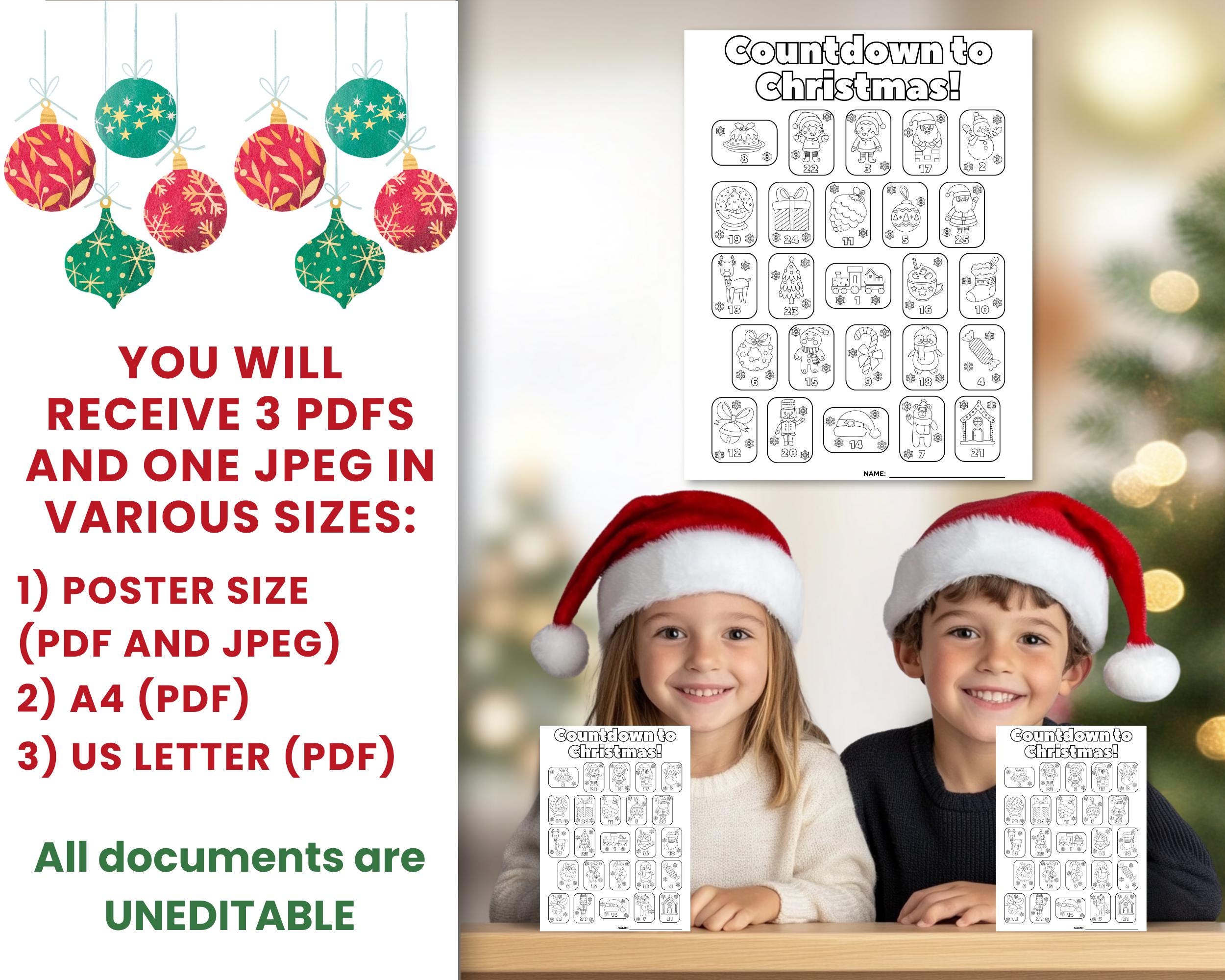 Christmas Countdown Coloring Poster | Printable Christmas Countdown ...