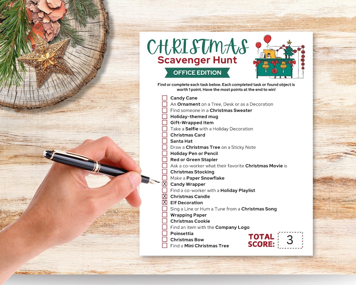 Printable Office Christmas Scavenger Hunt | Indoor Christmas Scavenger Hunt | Work Holiday ...