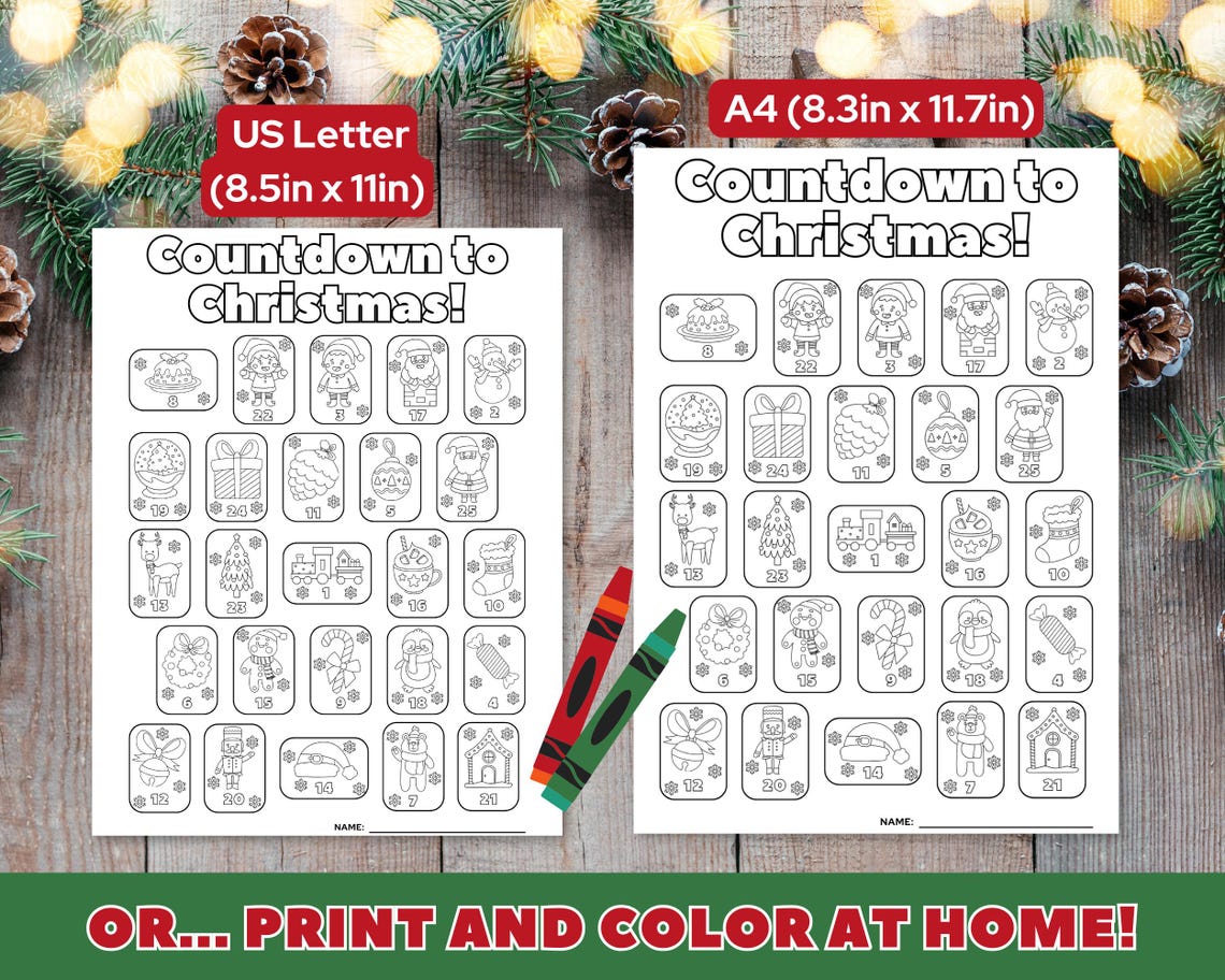 Christmas Countdown Coloring Poster | Printable Christmas Countdown ...