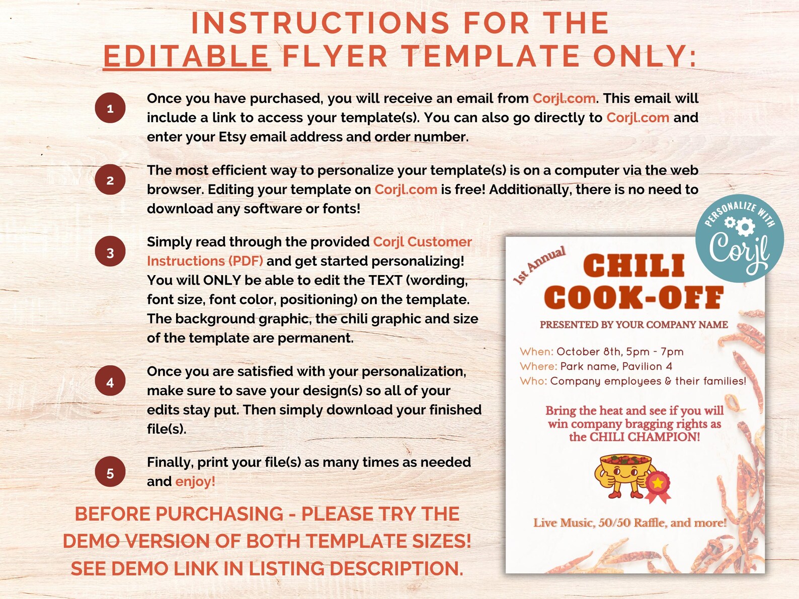 Chili Cook-off Contest Kit | Editable Chili Cook-off Flyer Template ...
