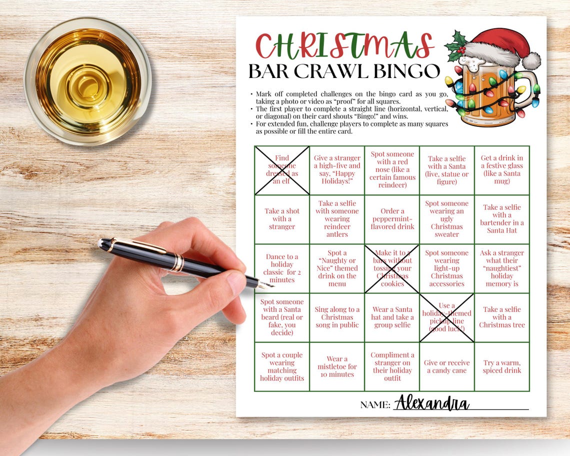 Editable Christmas Bar Crawl Bingo | Christmas Bar Crawl Bingo in US ...