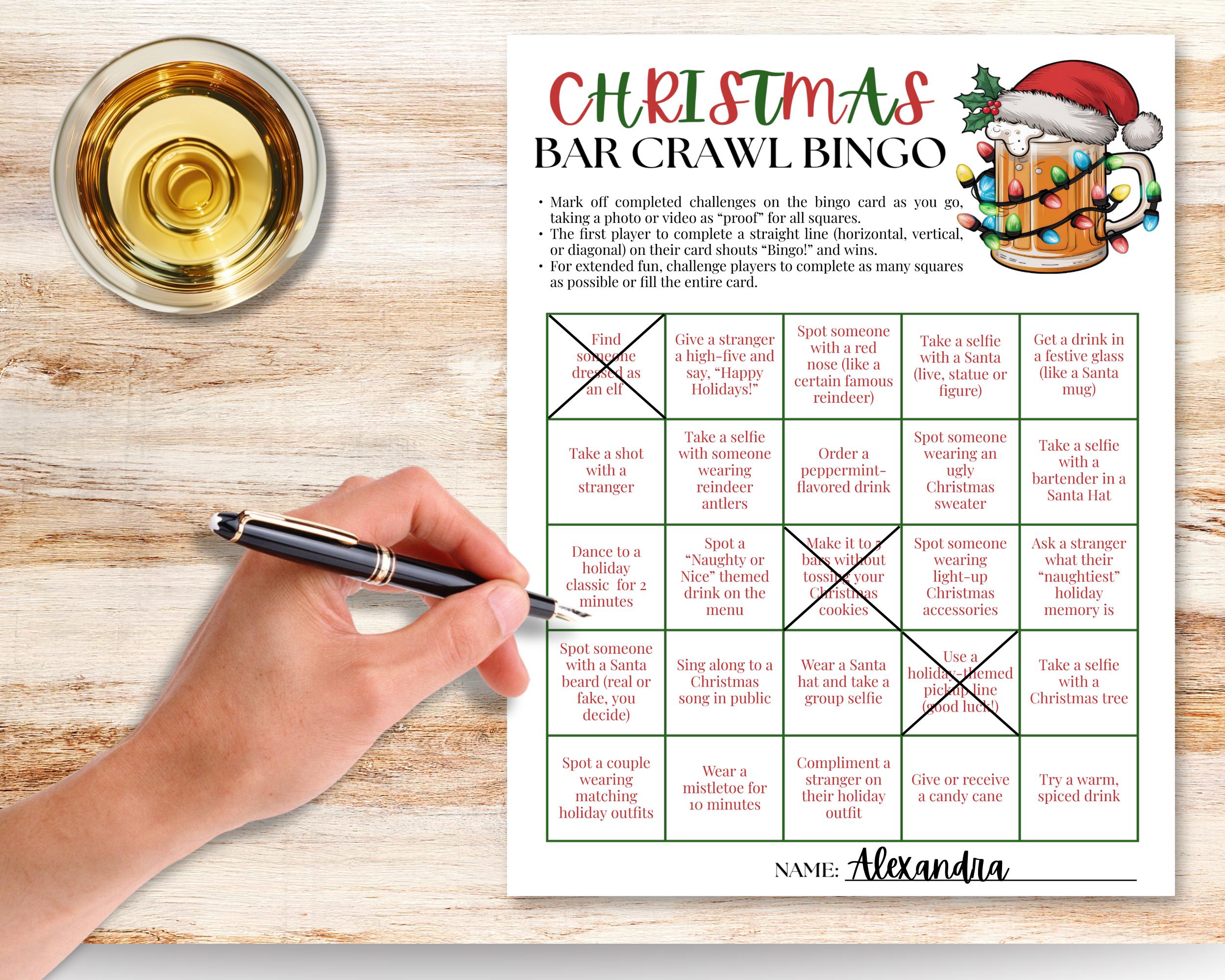 Editable Christmas Bar Crawl Bingo | Christmas Bar Crawl Bingo in US ...