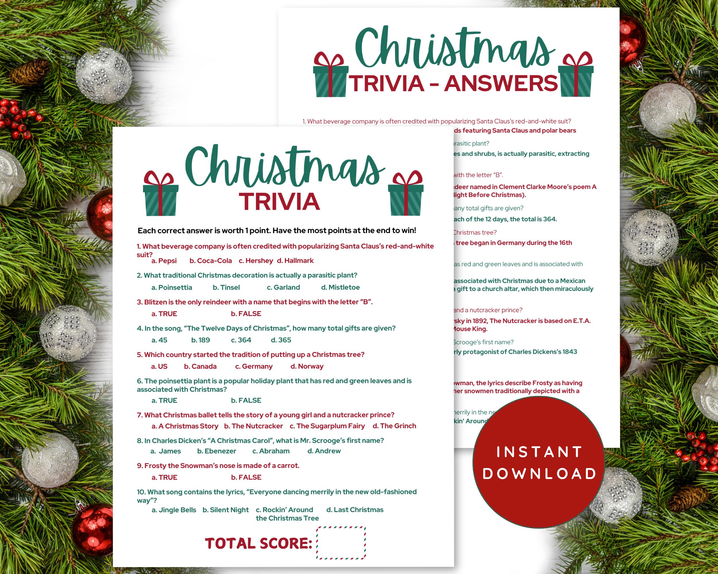 Printable Christmas Trivia and Answers | the Ultimate Christmas Quiz ...