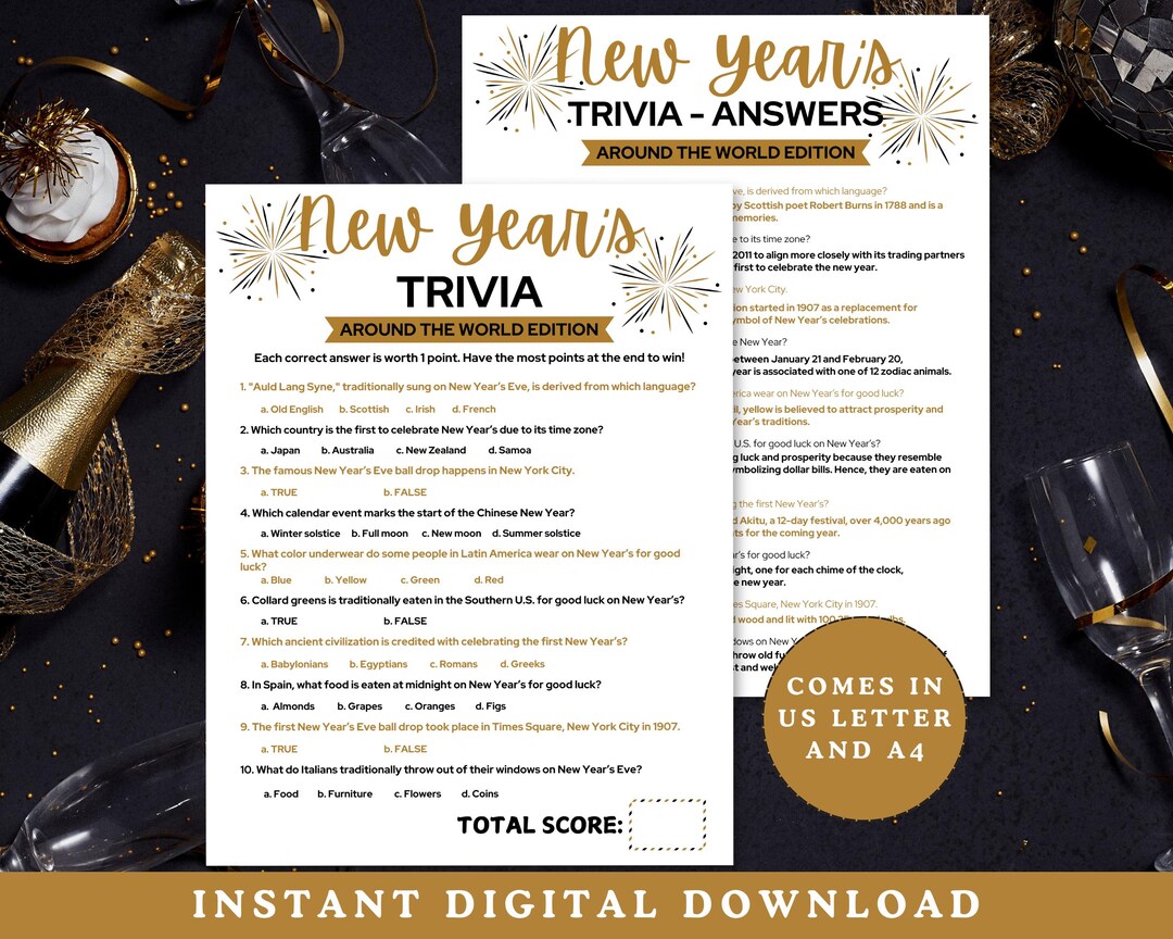 Printable New Year's Trivia and Answers | New Year's Trivia - Around ...