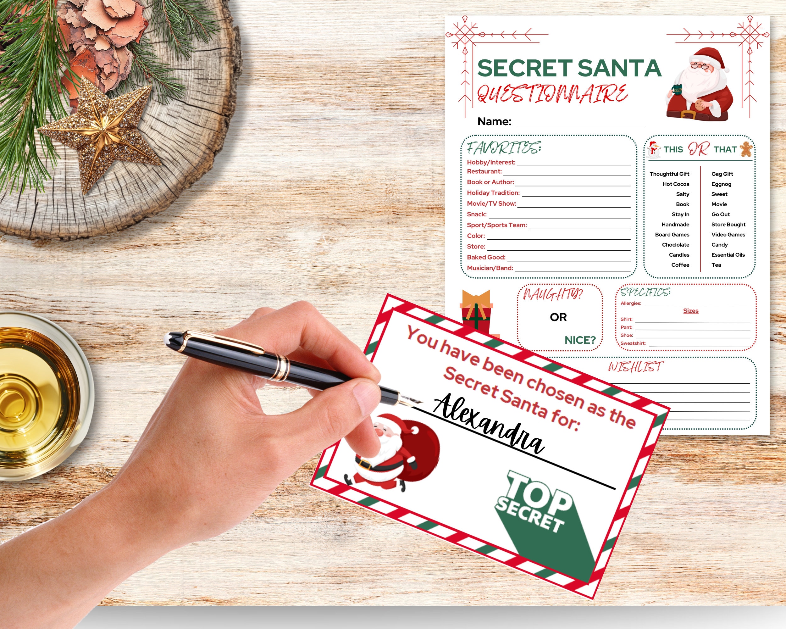 Secret Santa Questionnaire, Slips and Sign-up Sheet | Printable Secret ...