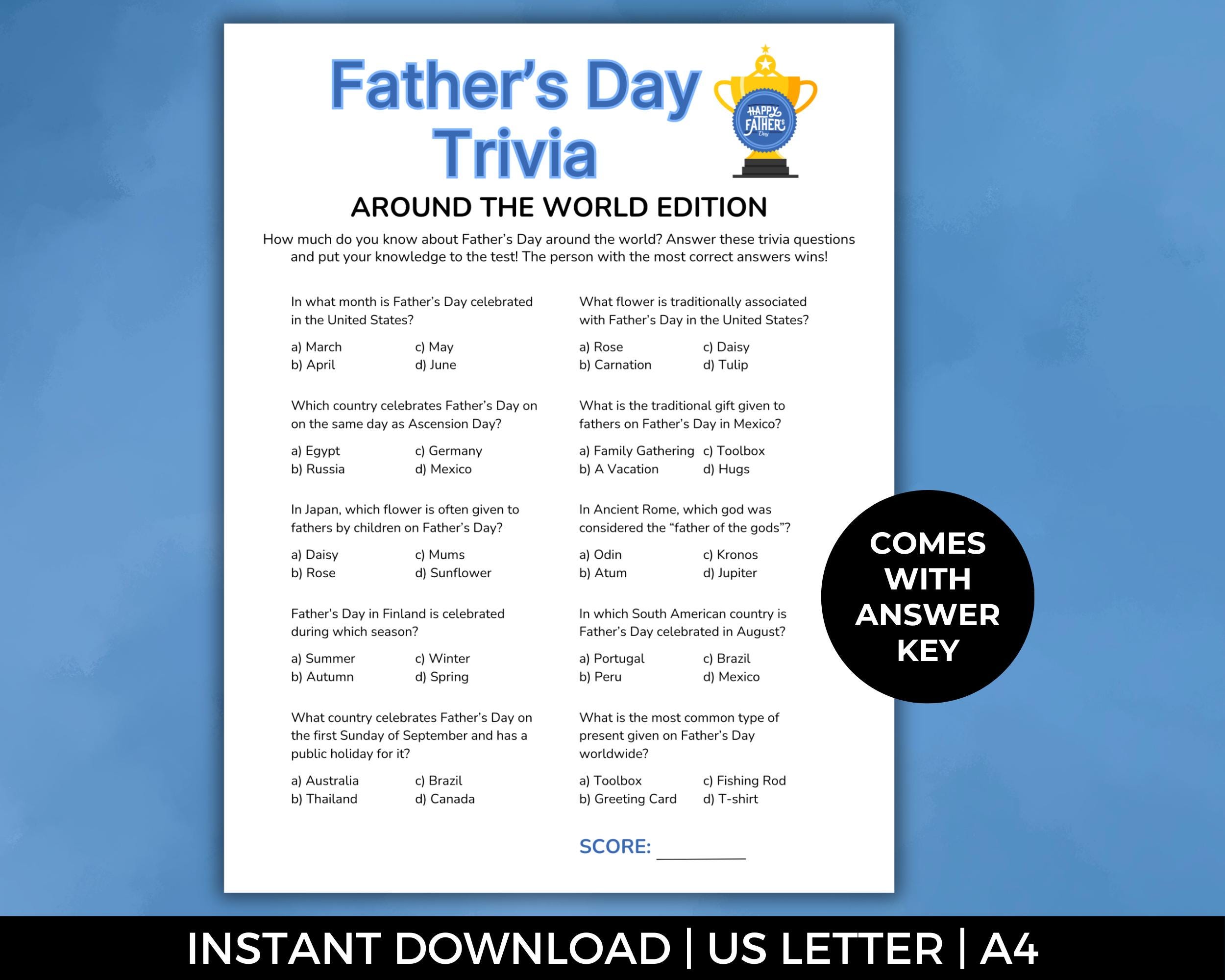 Father's Day Trivia Game, Father's Day Cookout Activity, Father's Day ...