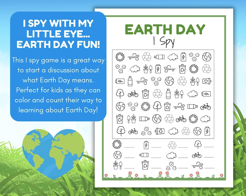 Earth Day I Spy for Kids, Printable Earth Day I Spy, Earth Day ...