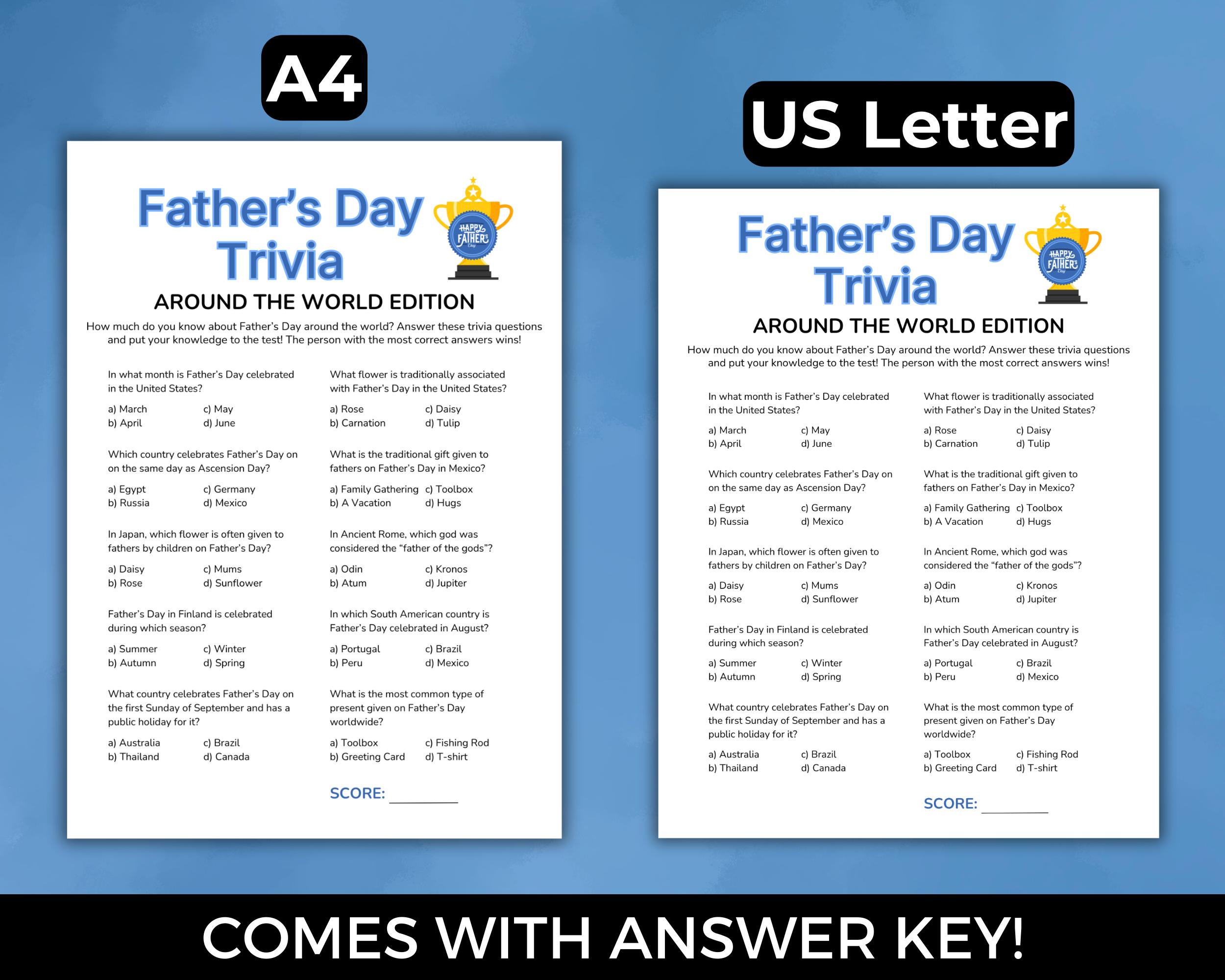 Father's Day Trivia Game, Father's Day Cookout Activity, Father's Day ...