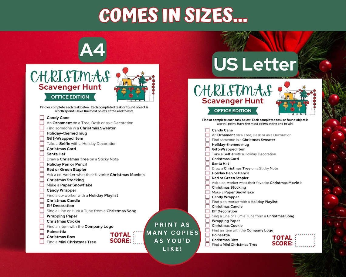 Printable Office Christmas Scavenger Hunt | Indoor Christmas Scavenger Hunt | Work Holiday ...