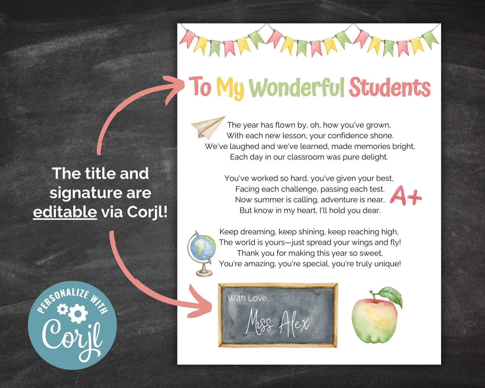 Editable End of School Year Poem, End of Year Gift for Students, Gift ...