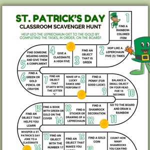 St Patrick's Day Classroom Scavenger Hunt, Printable St Patrick's Day ...