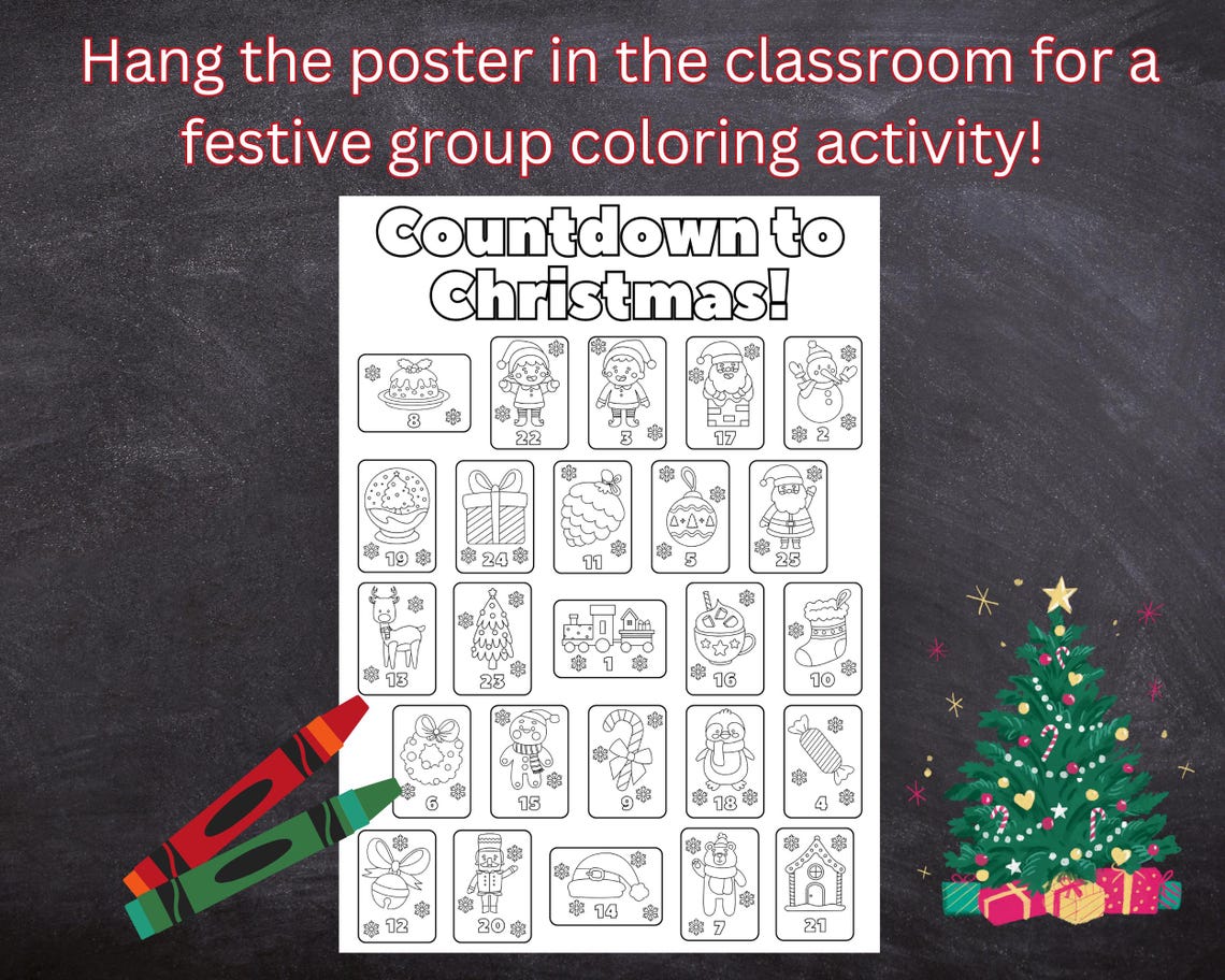 Christmas Countdown Coloring Poster | Printable Christmas Countdown ...