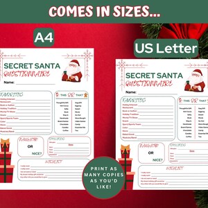 Secret Santa Questionnaire, Slips and Sign-up Sheet | Printable Secret ...