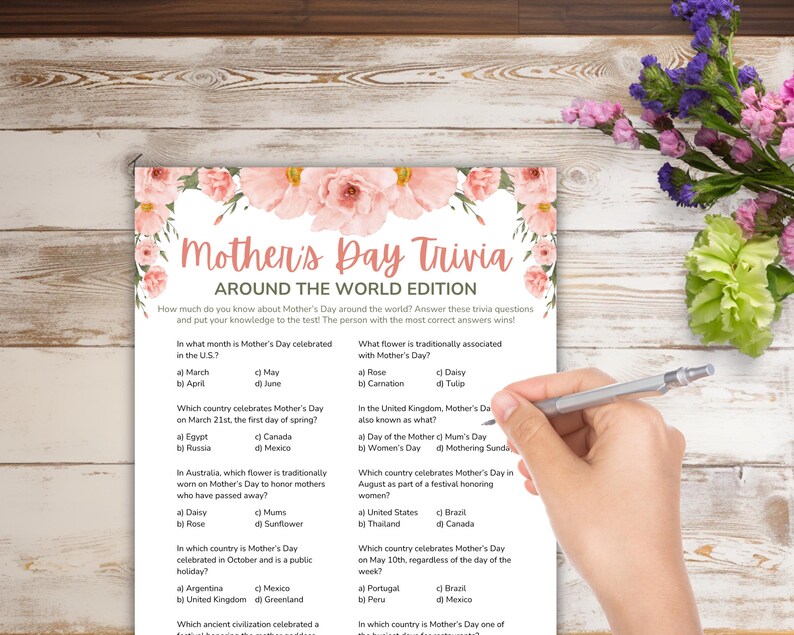 Printable Mother's Day Trivia Game, Mother's Day Brunch Activity ...