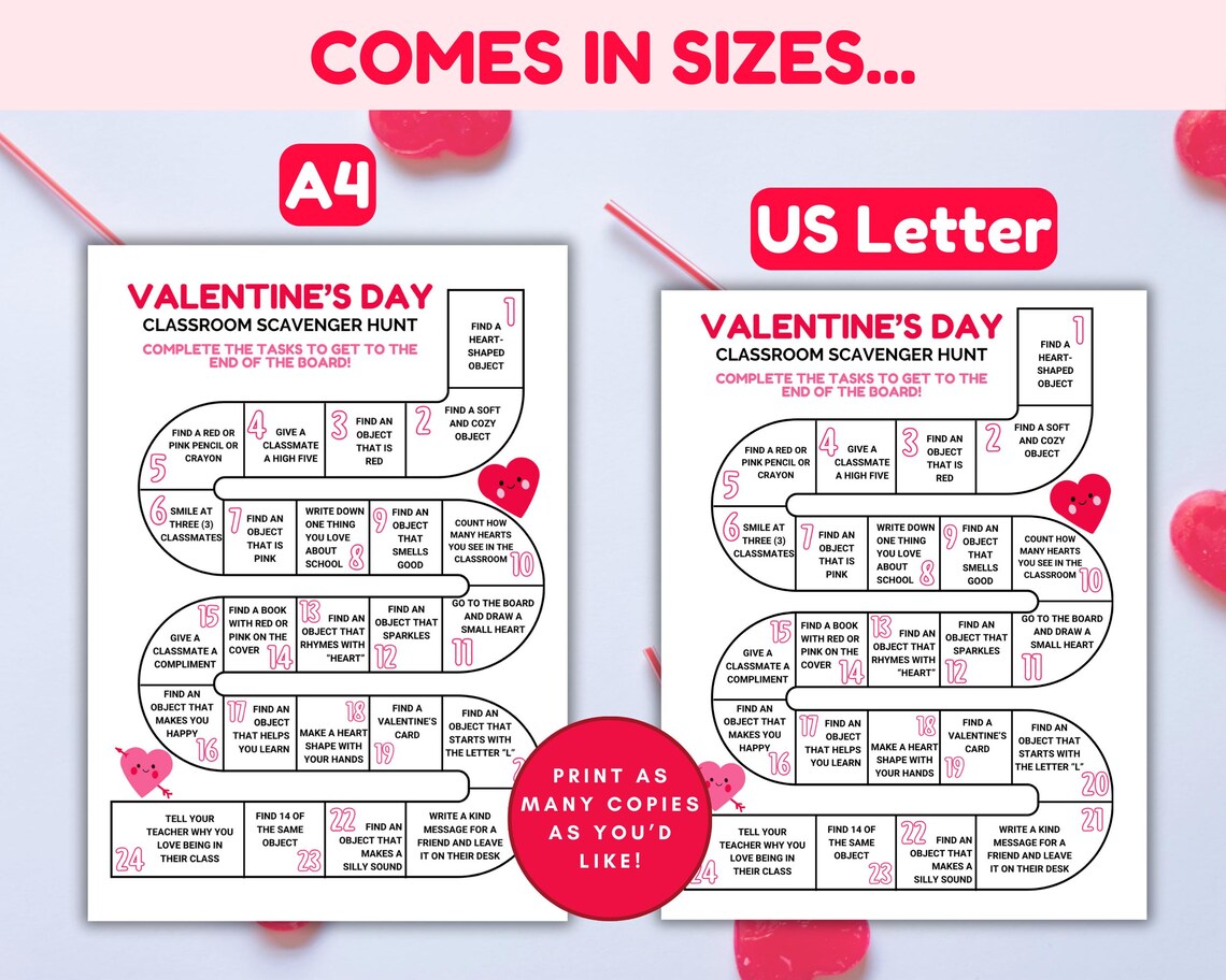 Valentine's Day Classroom Scavenger Hunt, Valentine's Day Activity for ...