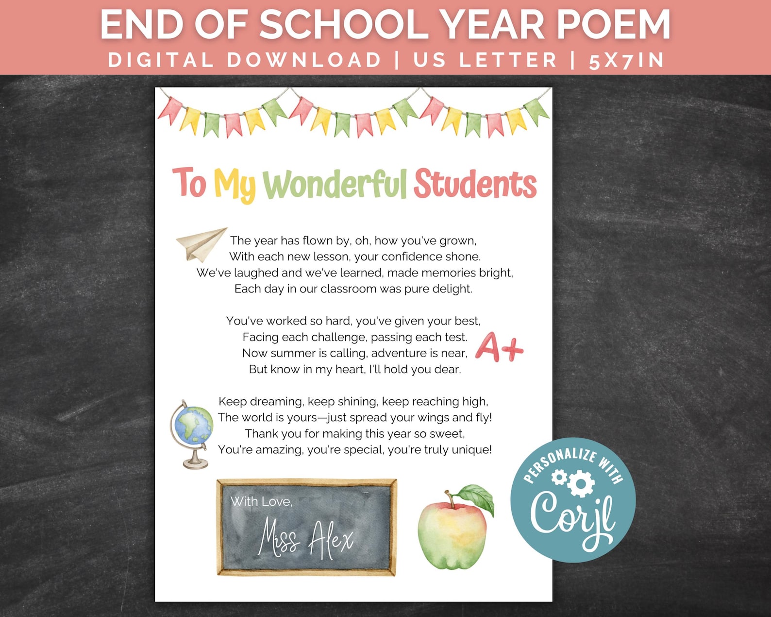 Editable End of School Year Poem, End of Year Gift for Students, Gift ...