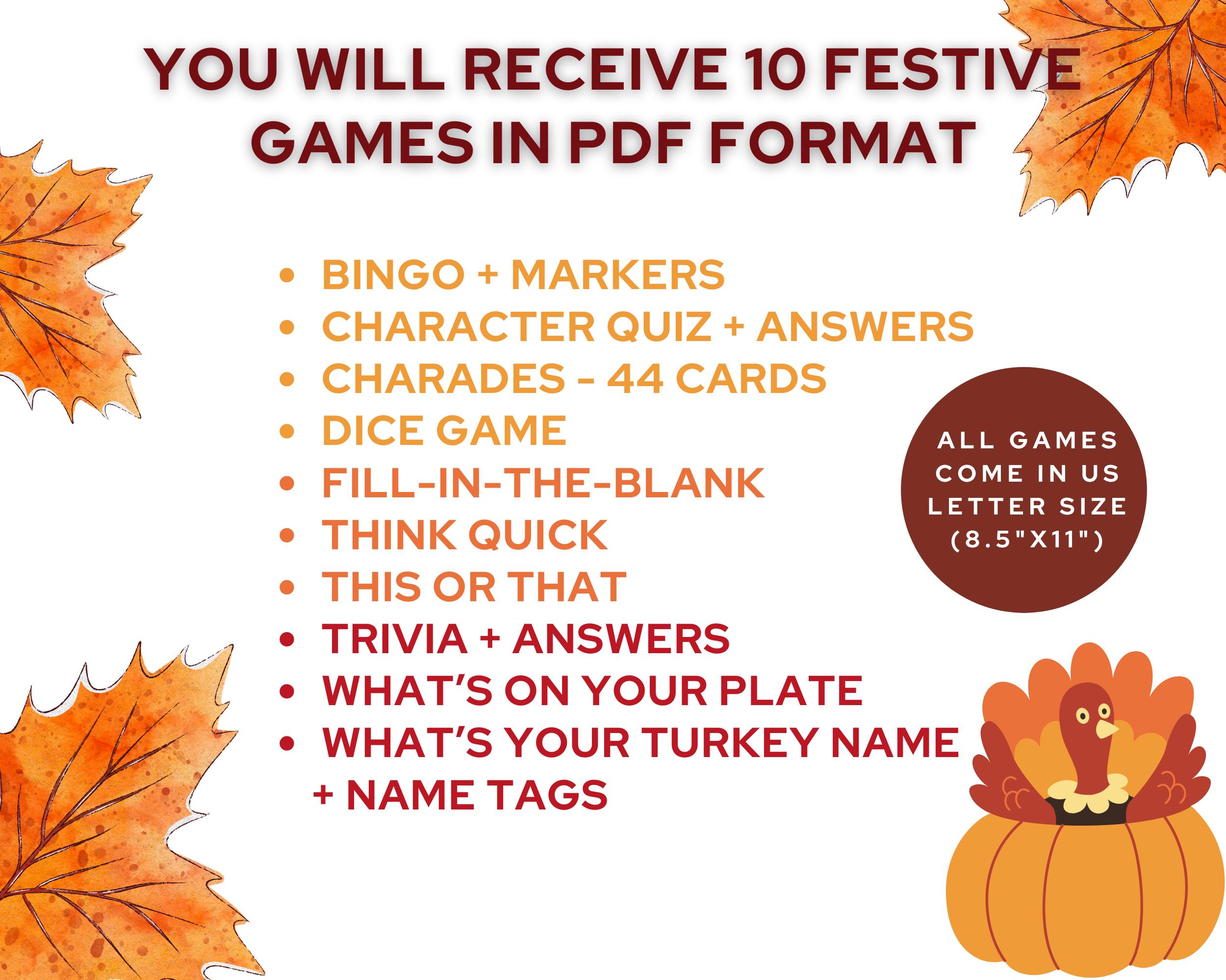 Thanksgiving Printable Game Bundle | Thanksgiving Game Night for Family ...