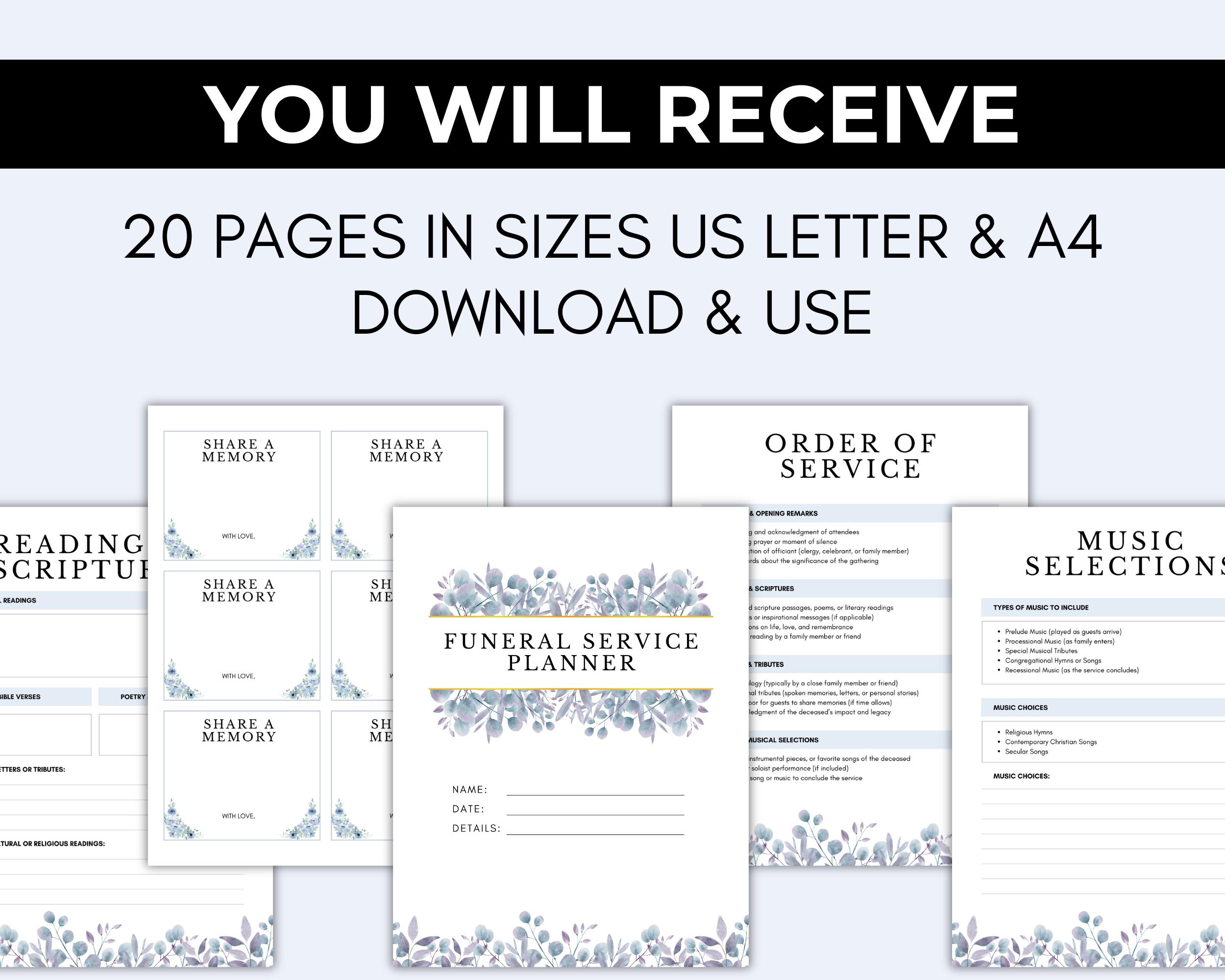 Printable Funeral Service Planner, Celebration of Life Planner, Funeral ...
