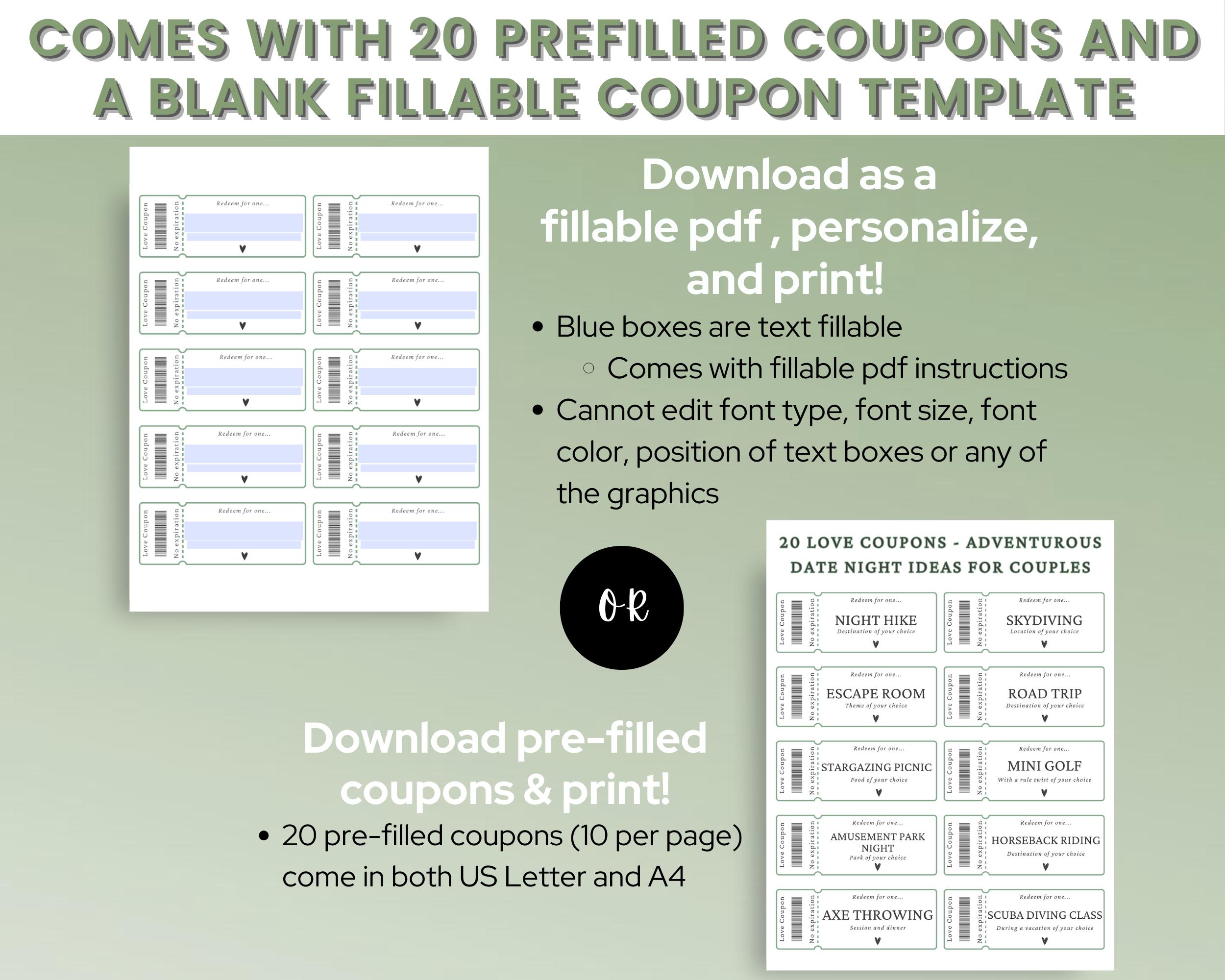 20 Printable Love Coupons for Adventurous Couples | Editable Love ...