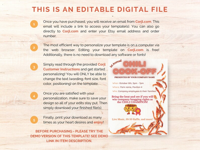 Editable Chili Cook-off Flyer Template Easy Corjl Download - Etsy