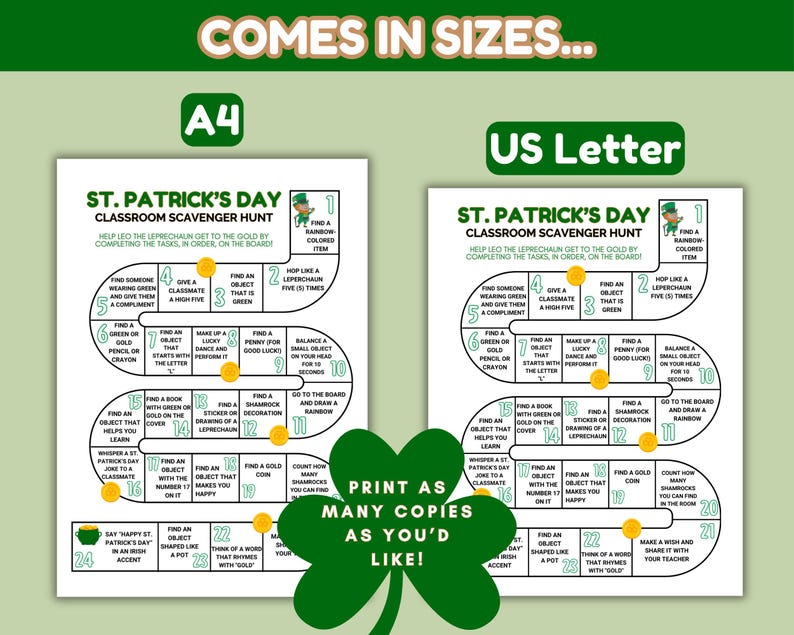 St Patrick's Day Classroom Scavenger Hunt, Printable St Patrick's Day ...