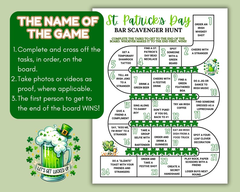 St. Patrick's Day Bar Scavenger Hunt | Printable St. Patrick's Day ...