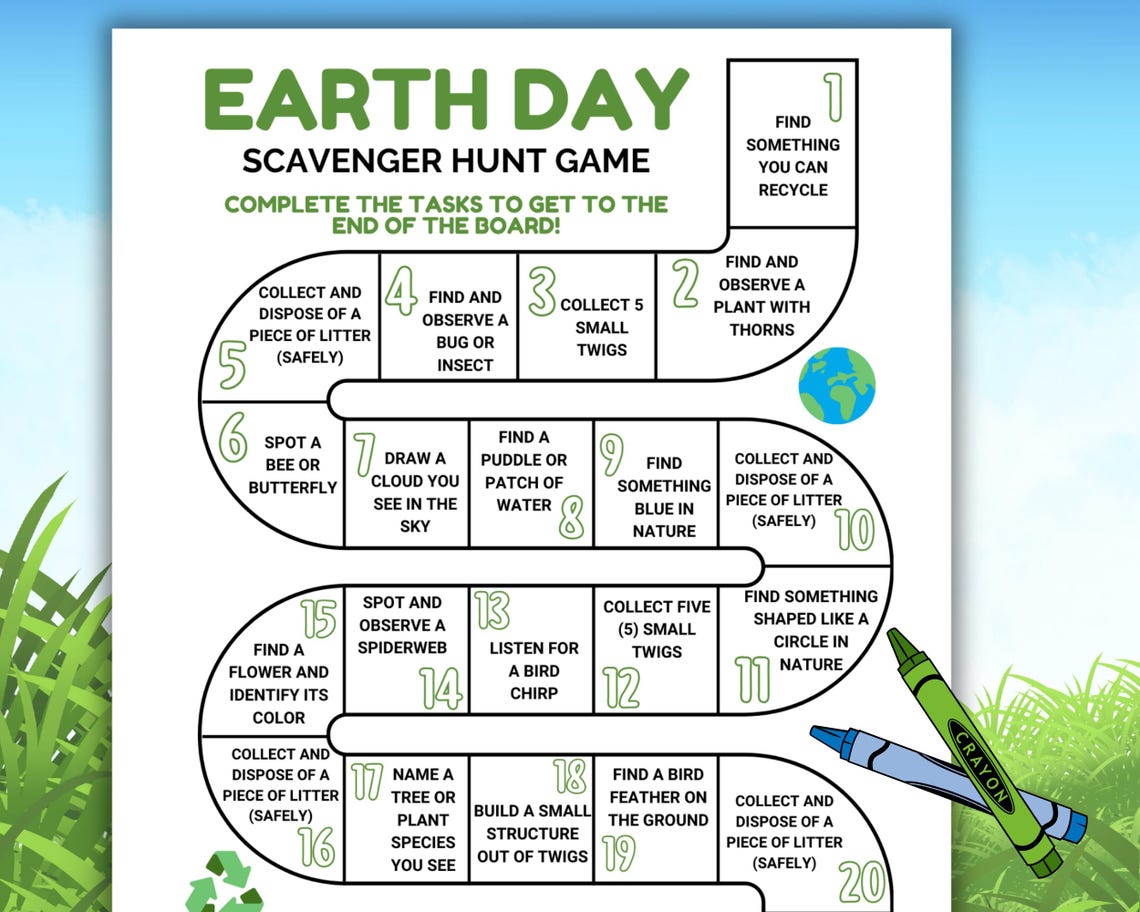 Earth Day Scavenger Hunt for Kids, Printable Earth Day Scavenger Hunt ...