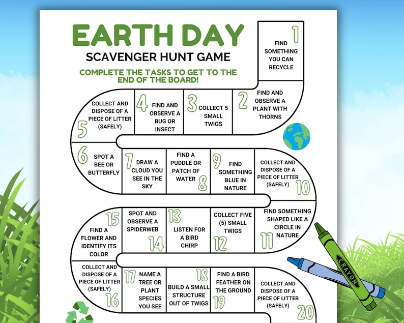 Earth Day Scavenger Hunt for Kids, Printable Earth Day Scavenger Hunt ...