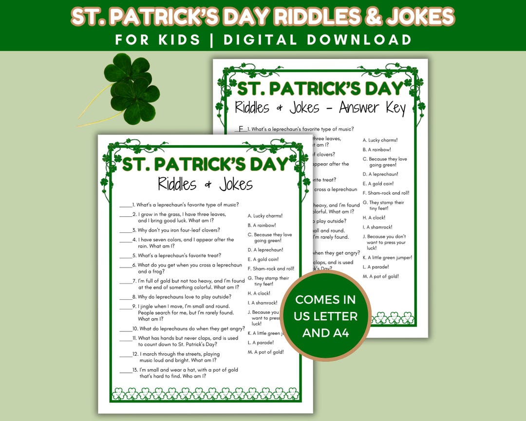 St Patrick's Day Riddles & Jokes, Printable St Patrick's Day Activity ...
