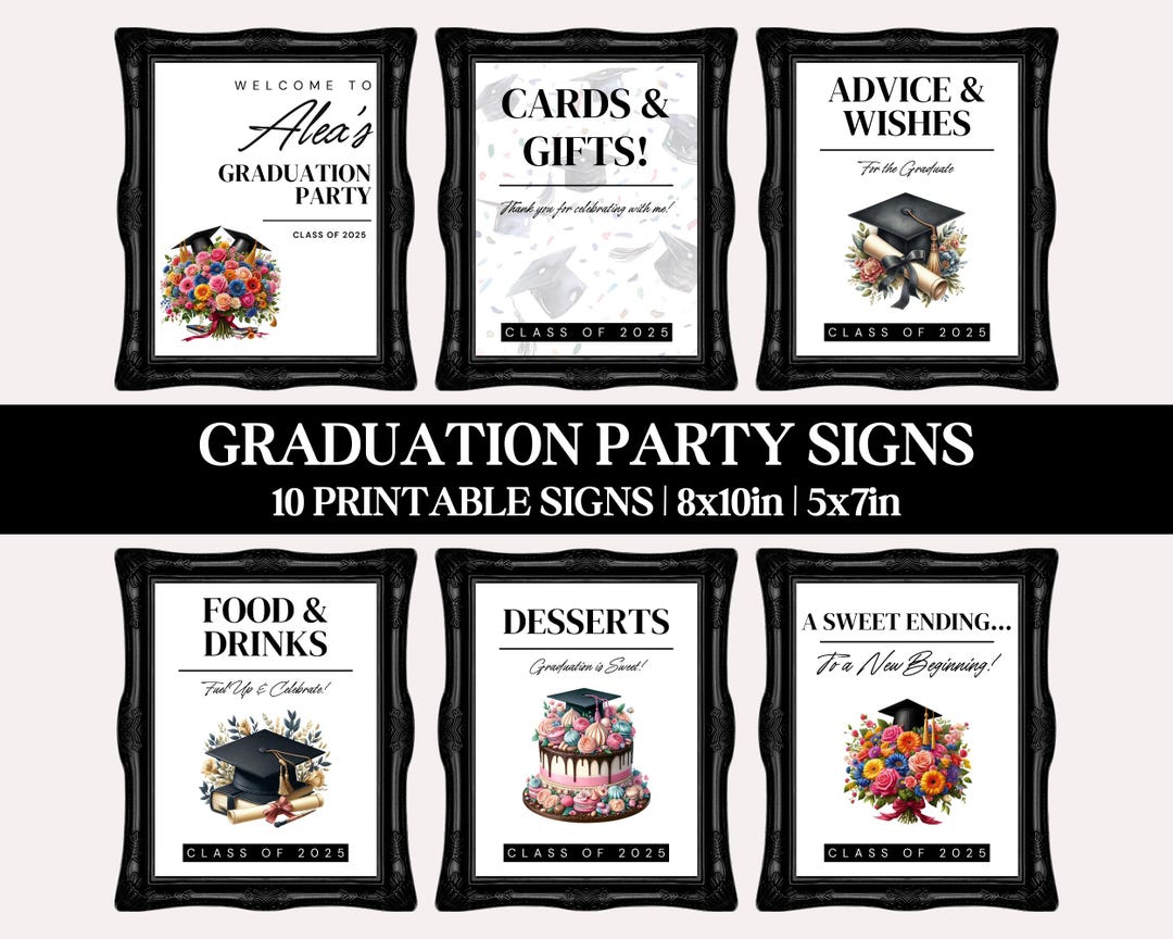 Graduation Party Sign Bundle, Editable Graduation Welcome Sign ...