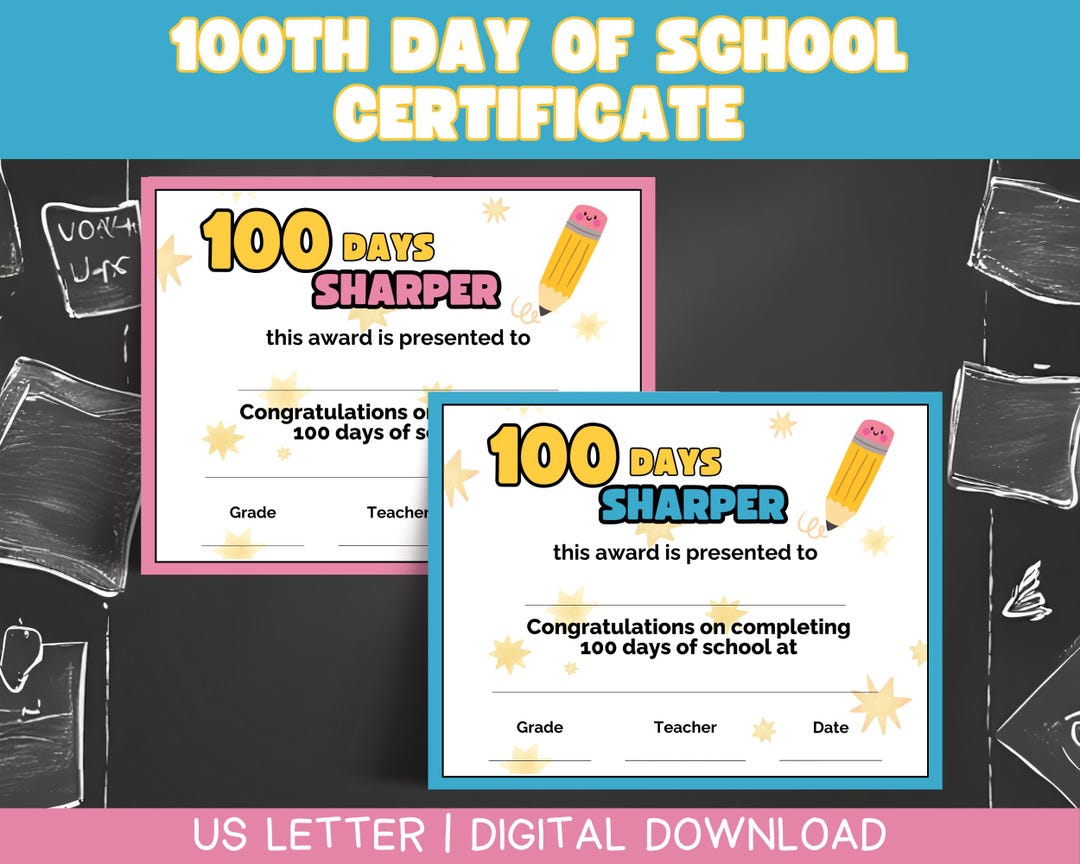 100 Days Sharper Certificate | Printable 100th Day of School ...