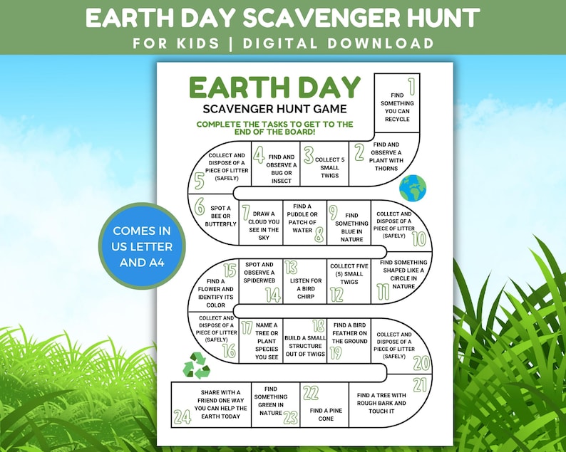 Earth Day Scavenger Hunt for Kids, Printable Earth Day Scavenger Hunt ...