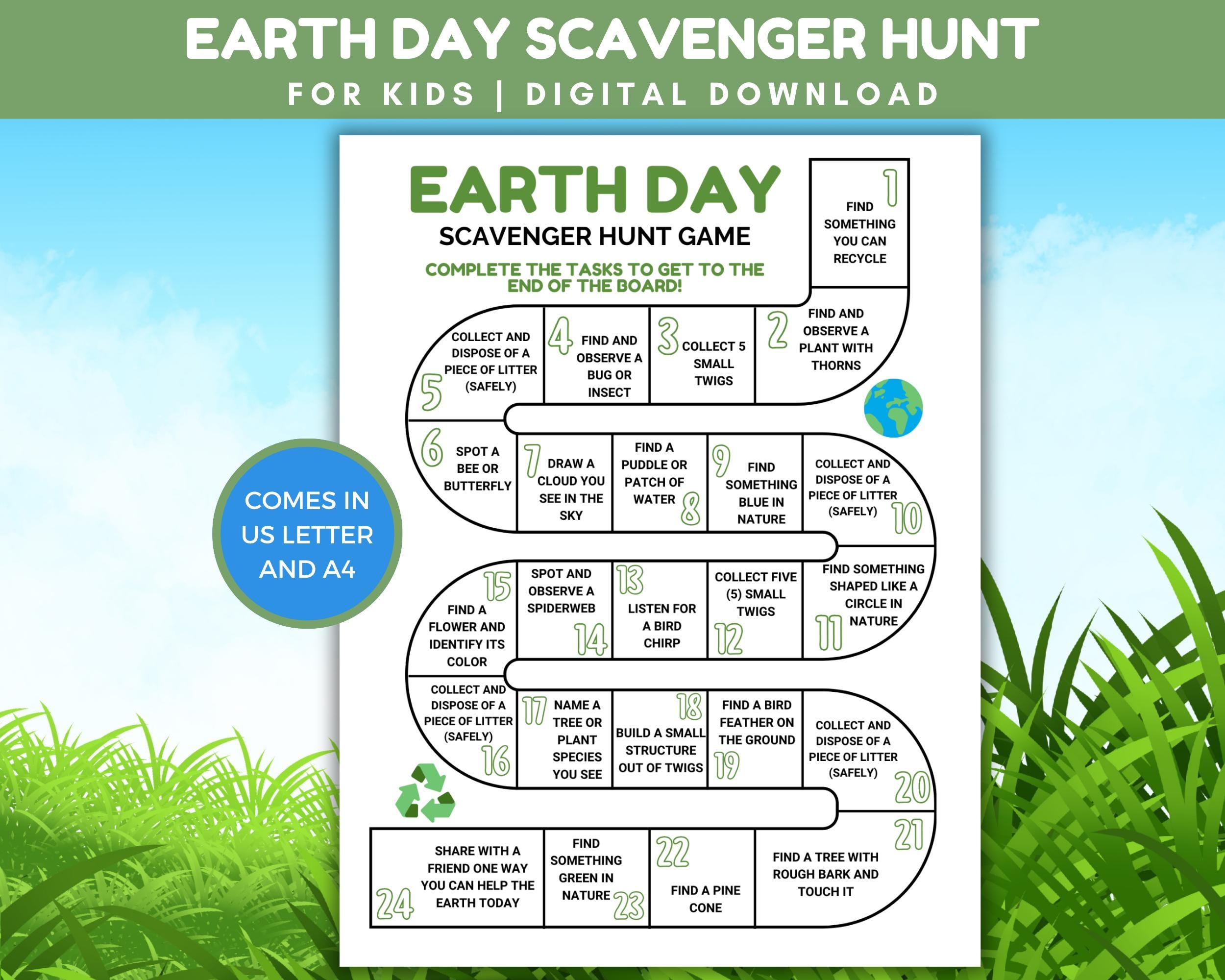 Earth Day Scavenger Hunt for Kids, Printable Earth Day Scavenger Hunt ...