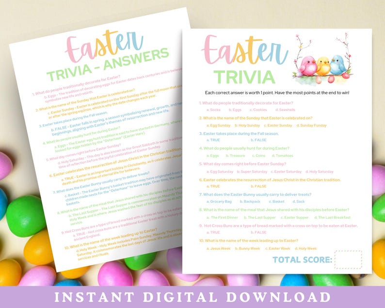 Printable Easter Trivia Card and Answer Sheet | Easter Trivia for Kids ...