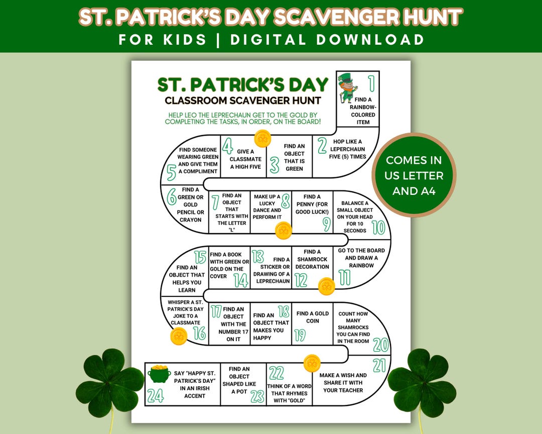 St Patrick's Day Classroom Scavenger Hunt, Printable St Patrick's Day ...
