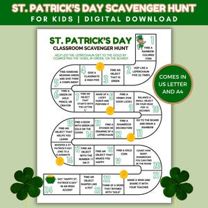 St Patrick's Day Classroom Scavenger Hunt, Printable St Patrick's Day ...