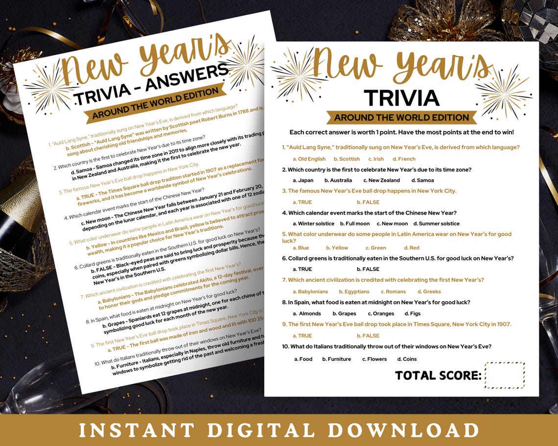 Printable New Year's Trivia and Answers | New Year's Trivia - Around ...