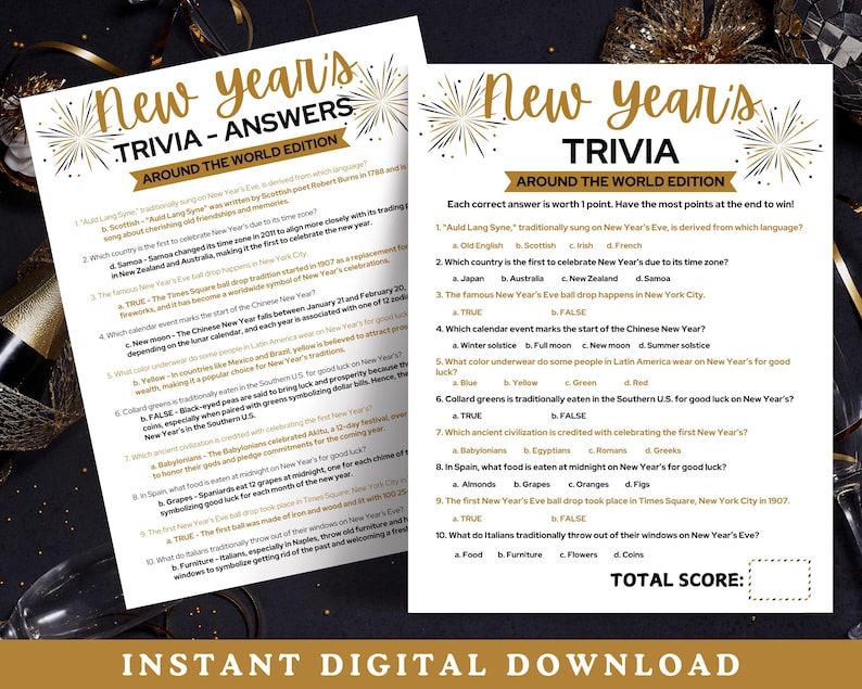 Printable New Year's Trivia and Answers | New Year's Trivia - Around ...