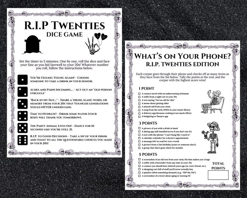 Printable Death to My 20s Games, RIP Twenties Games, Funeral for My ...