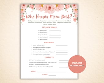 Printable Who Knows Mom Best Game, Mother's Day Game, All About Mom ...